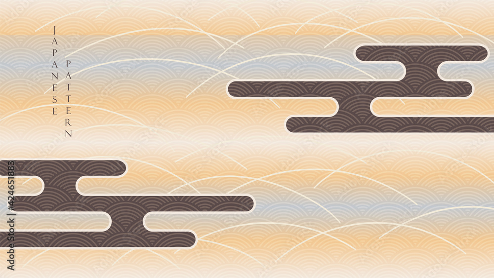 Japanese pattern with Asian traditional cloud and wave icon vector ...