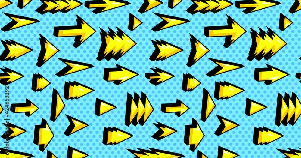A Lot of yellow arrows showing the way. Pop art animation. Comic book ...