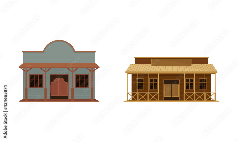 Western Two-storey Saloon or Bar Having Batwing Doors Vector Set Stock ...