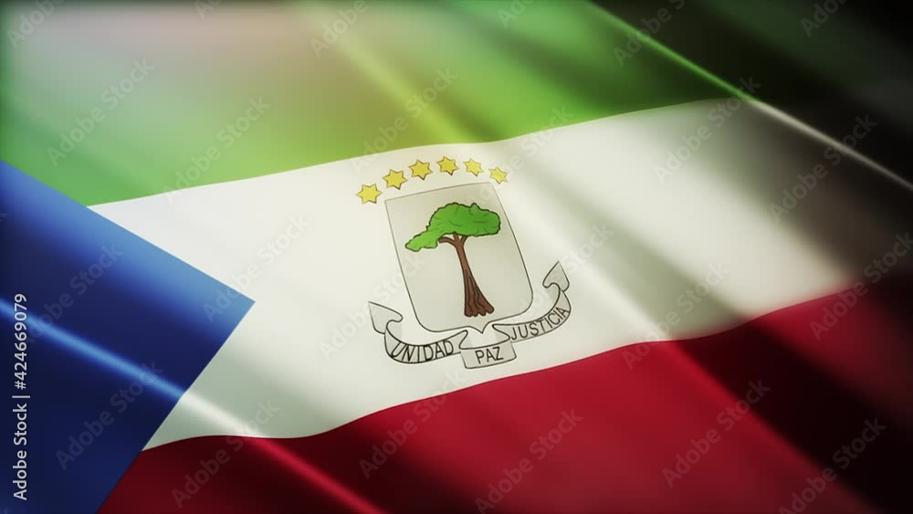 4k Equatorial Guinea National flag slow waving with visible wrinkles in ...