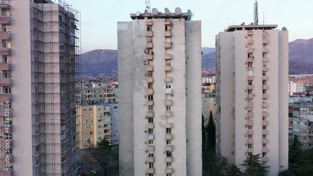 Wideo Stock: High-rise apartment buildings in a big city: residential ...