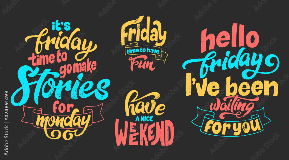 Set of hand lettering typography posters on blackboard background with ...