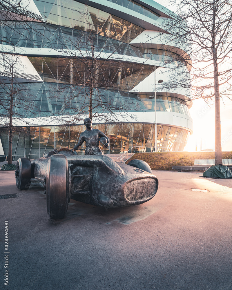 Monument of Juan Manuel Fangio and his Mercedes Benz Formula 1 race car ...