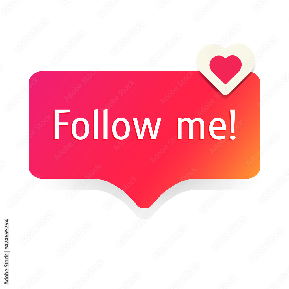 Follow me. Red Button with red heart on white background. Vector ...