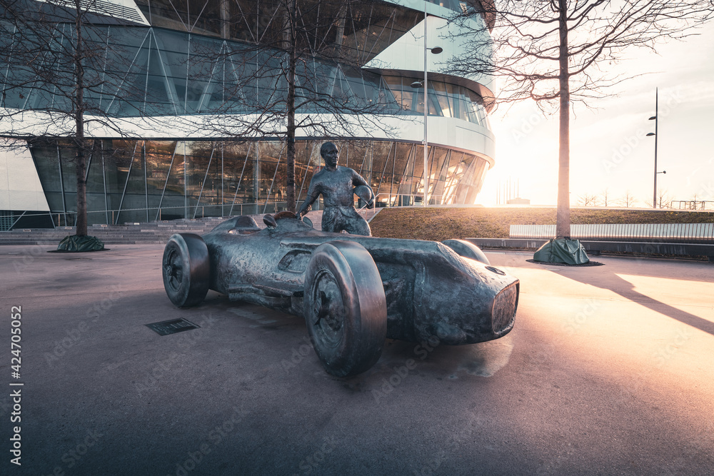 Monument of Juan Manuel Fangio and his Mercedes Benz Formula 1 race car ...