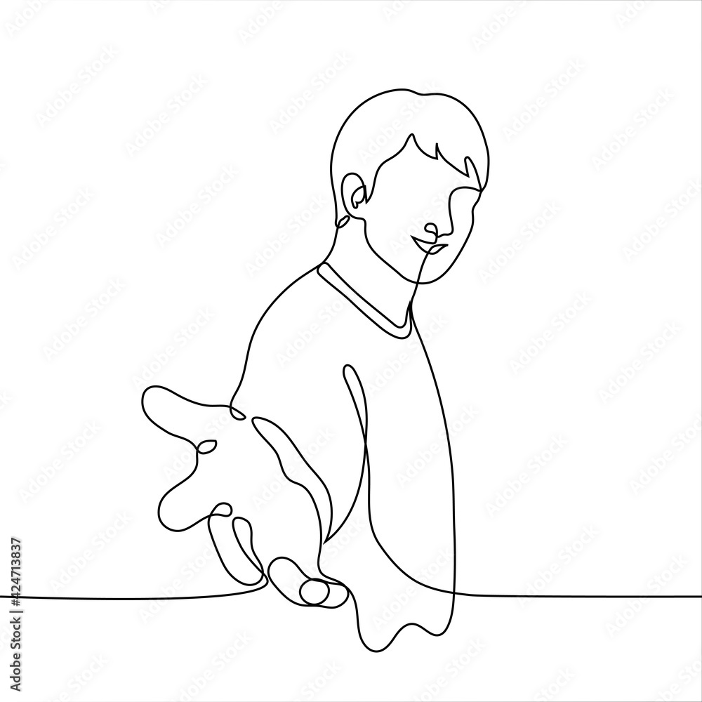 Vetor de man stands smiling and stretches out his hand - one line ... Vetor de man stands smiling and stretches out his hand - one line ...