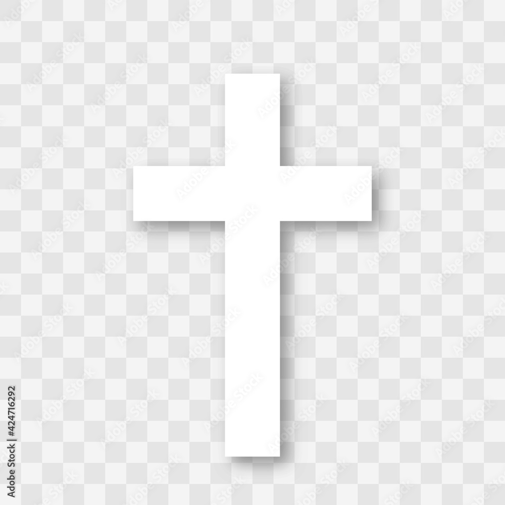 Line Art White Christian Cross Christian Cross Vector Sign With Shadow