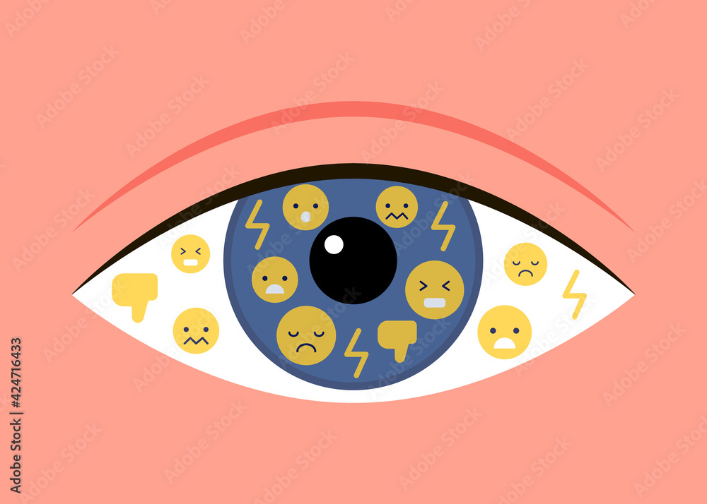 Eye reflect bad emotion bully, dislike, mockery online social media ...