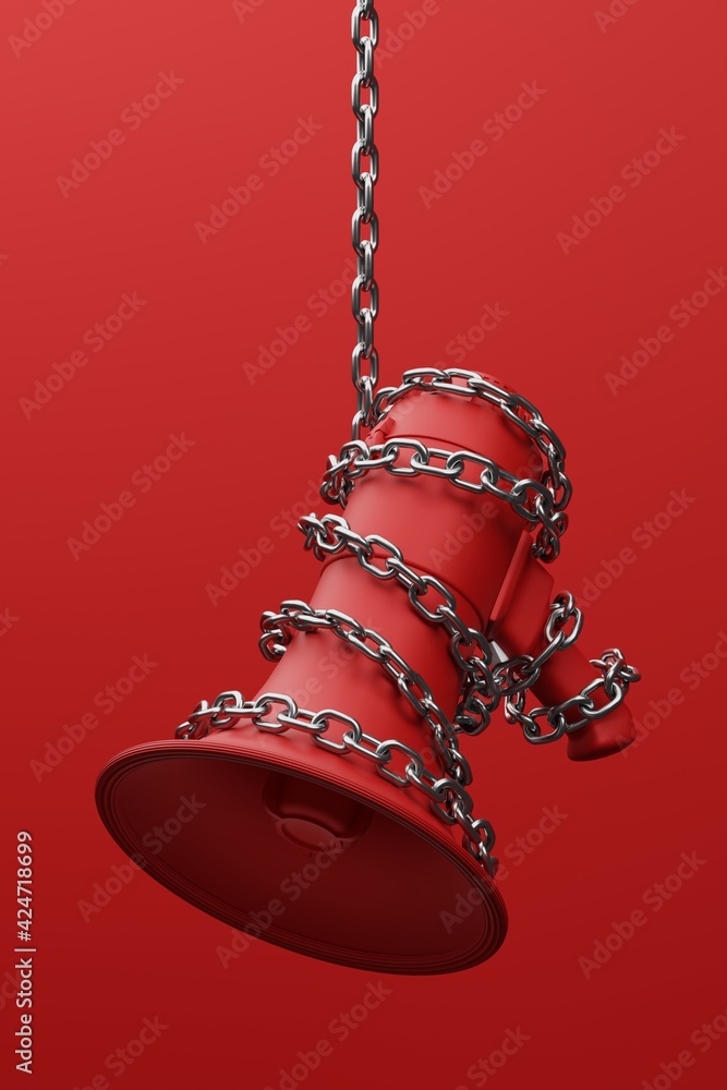 Red Megaphone with silver wiggle chain 3D rendering, Protest against ...