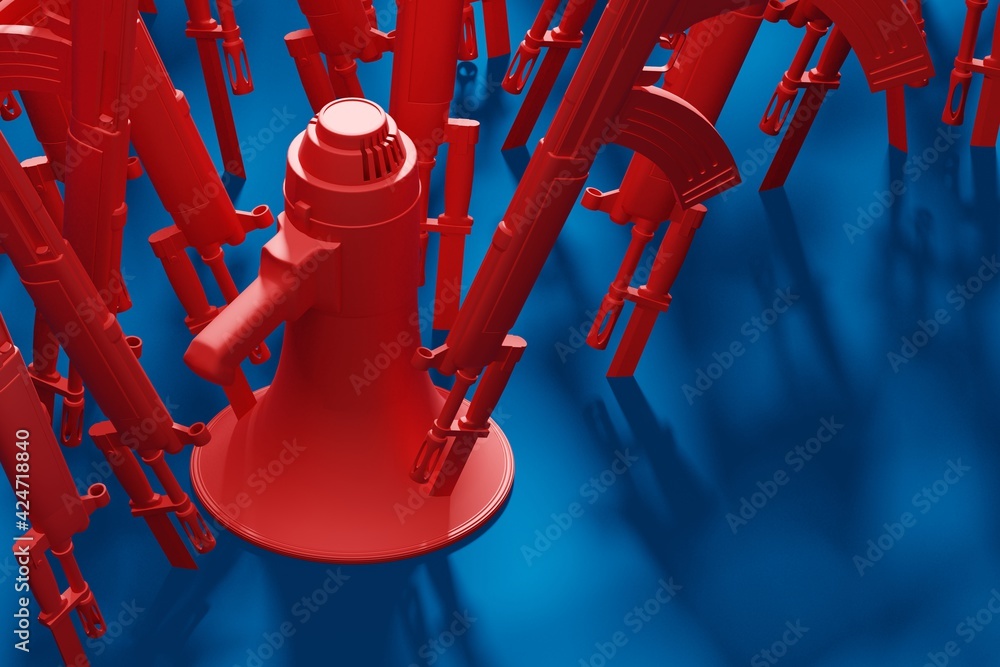 Red Megaphone stab by bayonet knife with military gun 3D rendering ...