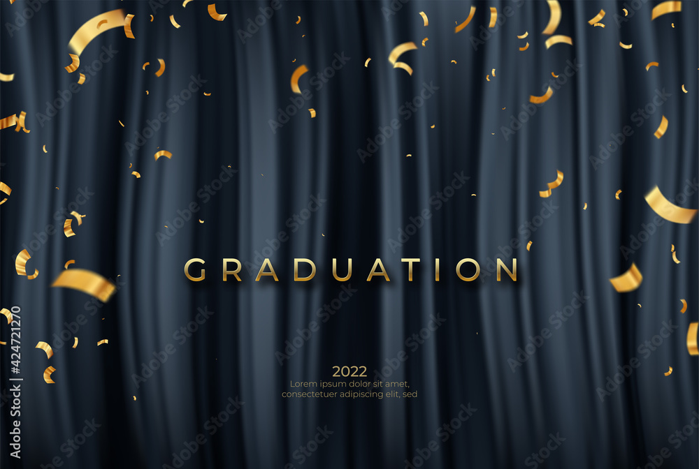 Congratulations Graduate template with golden ribbons on black drapery ...