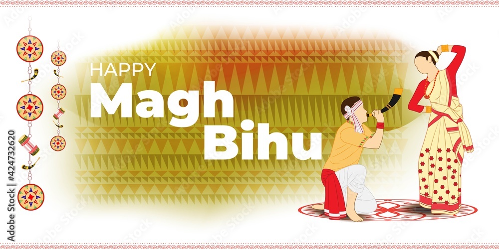 Vector illustration of Magh Bihu (Hindi text) means Assamese New Year ...