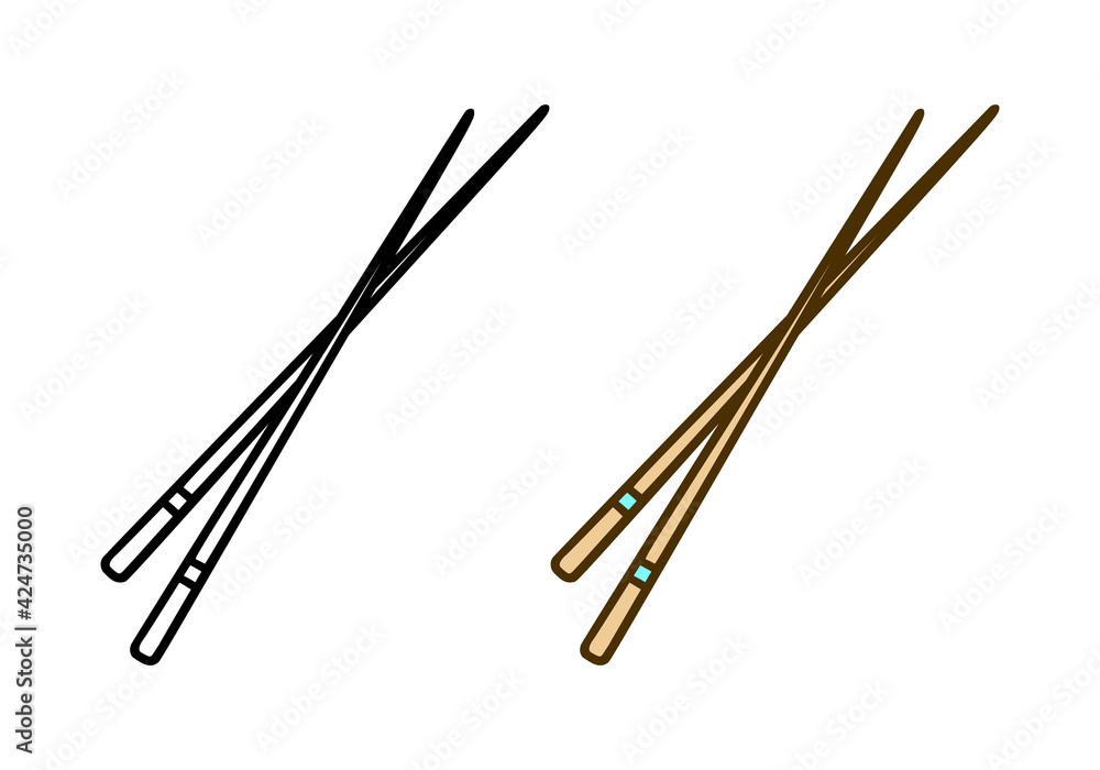 Chopsticks doodle icon. Linear and color version. Black simple ...