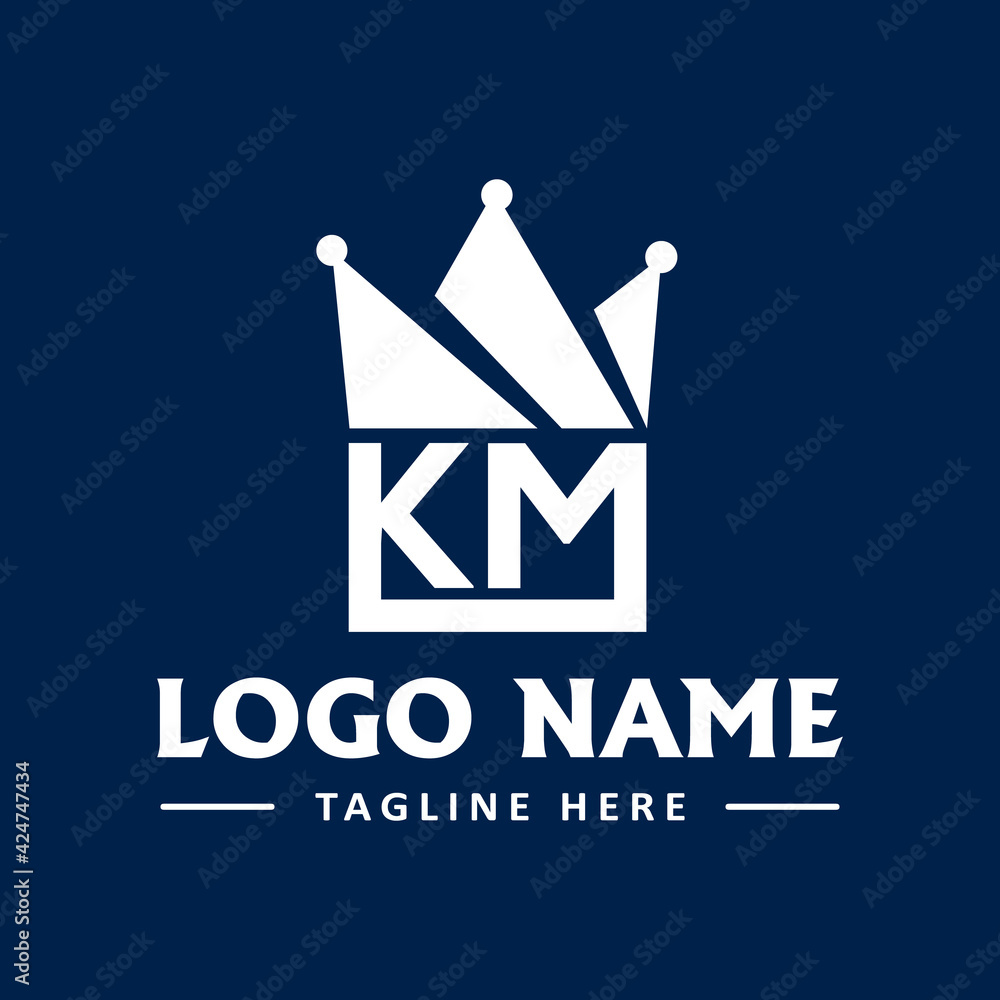 Simple Creative KM with crown logo design concept suitable for company ...