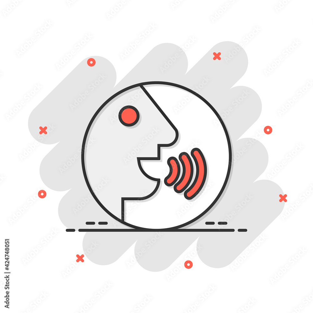 Voice command with sound waves icon in comic style. Speak control ...