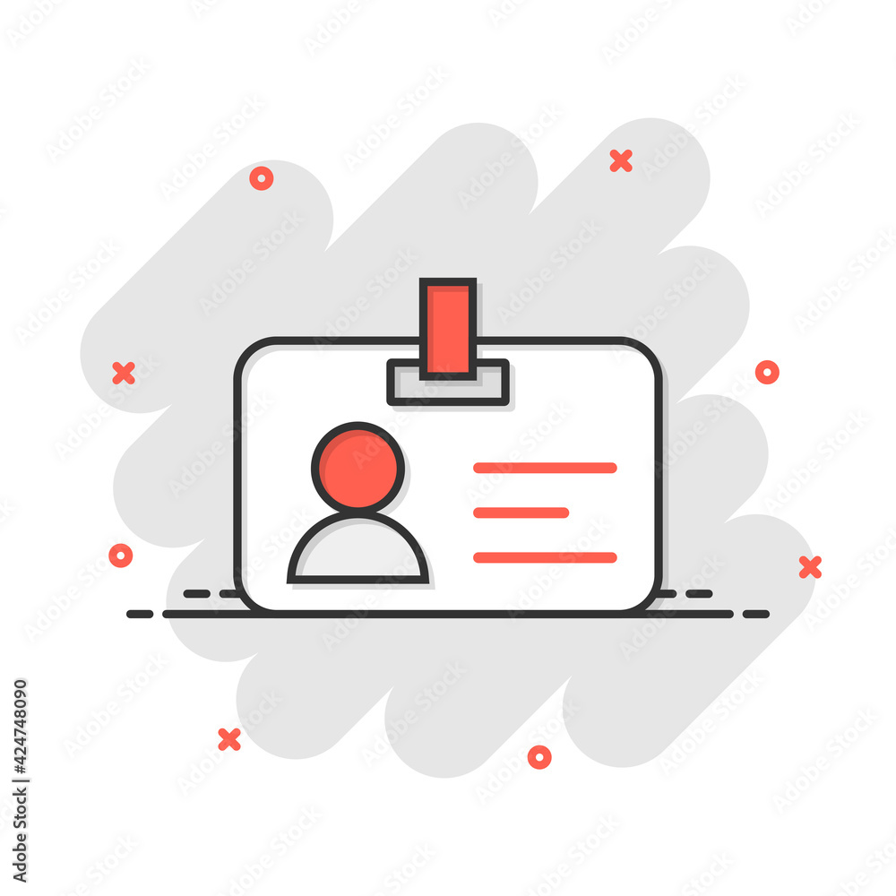 Id card icon in comic style. Identity badge vector cartoon illustration ...
