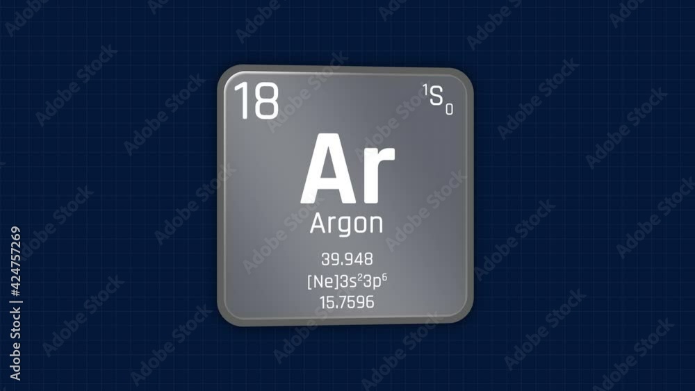 Argon or Ar Element Periodic Table Animation on Grid Background and ...