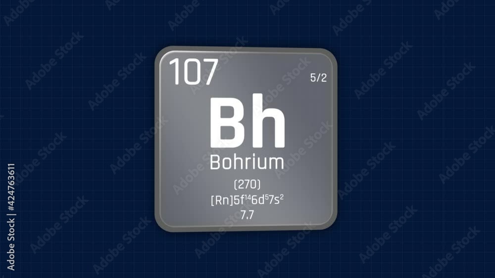 Bohrium or Bh Element Periodic Table Animation on Grid Background and ...