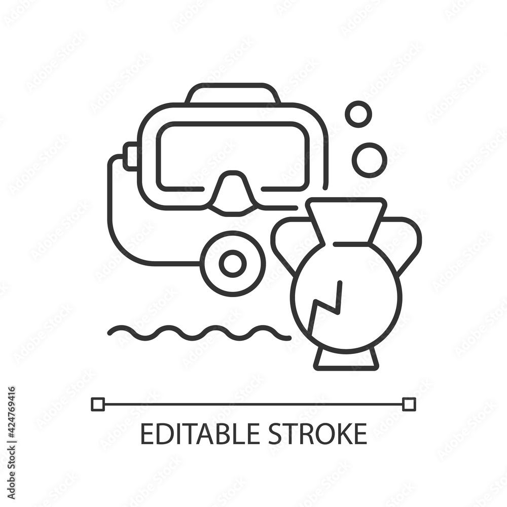 Underwater archaeology linear icon. Archaeology practiced underwater ...