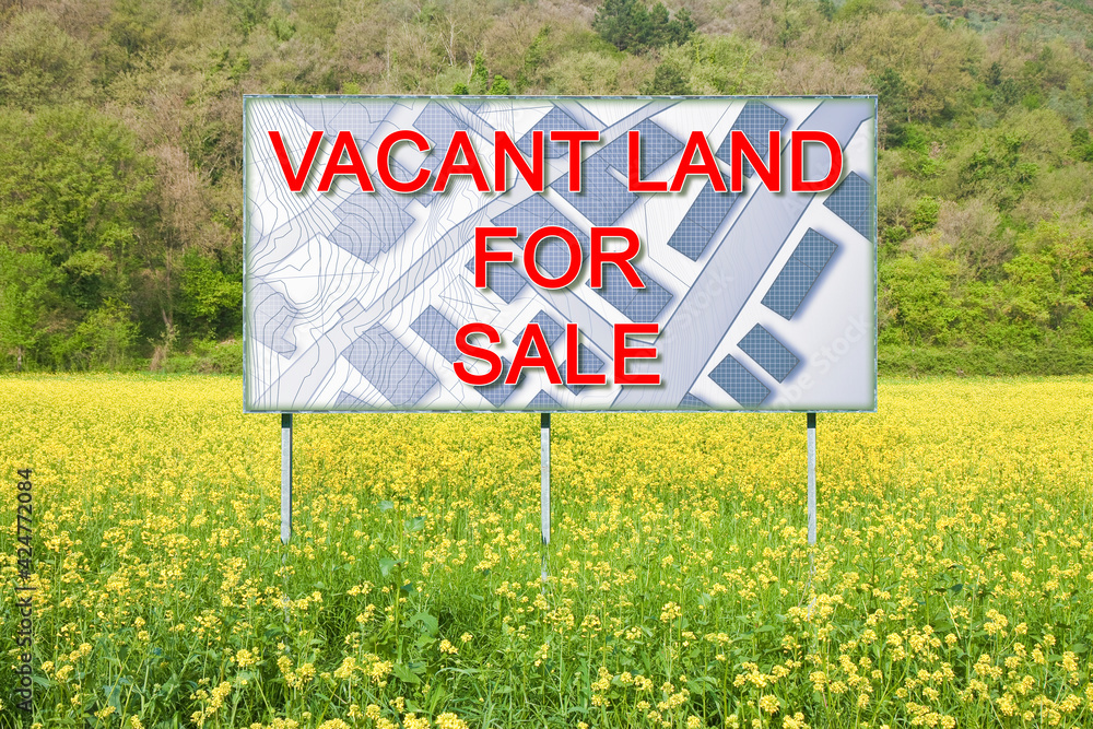 Advertising billboard immersed in a rural scene with Vacant Land for ...