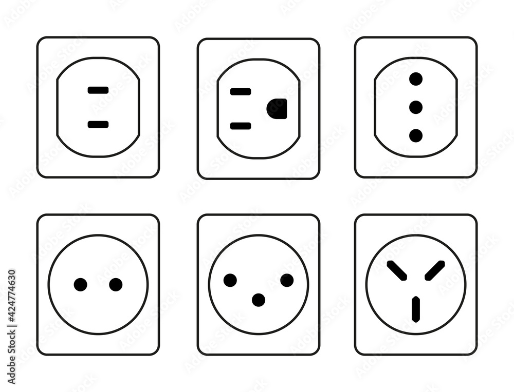Icono de enchufe y enchufe eléctrico. Conjunto de iconos de enchufe ...
