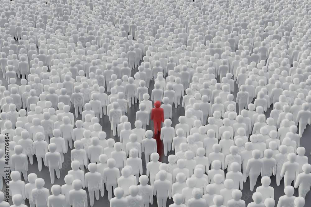 Odd one out red man and white people crowd Stock Illustration | Adobe Stock