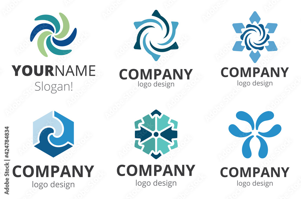 Set of abstract logo in blue and green colors. Different shapes and ...