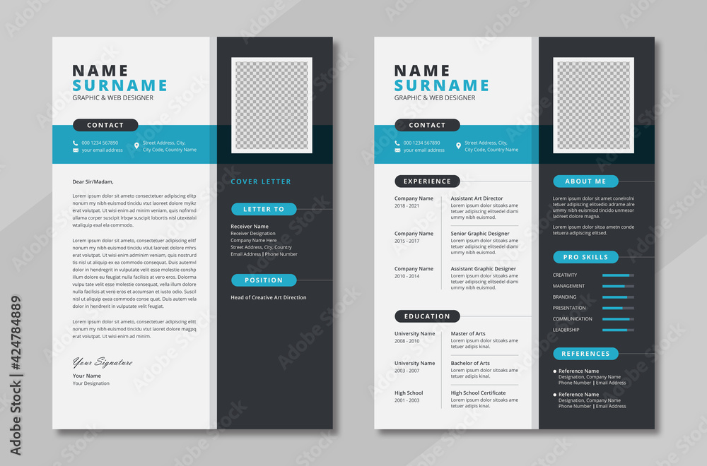 Modern & professional resume or cv template design. Minimalist ...