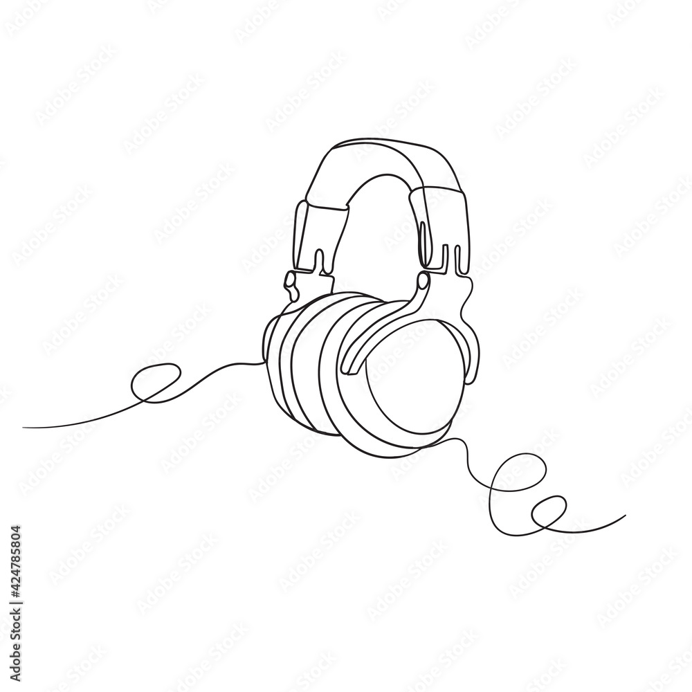 hand drawn doodle one line drawing of headphone speaker device gadget ...