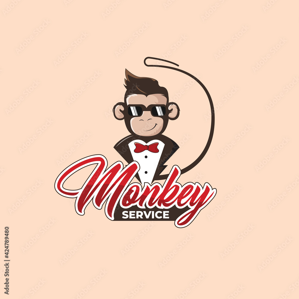 Cartoon Logo Monkey service. For stiker and service brand with animal ...