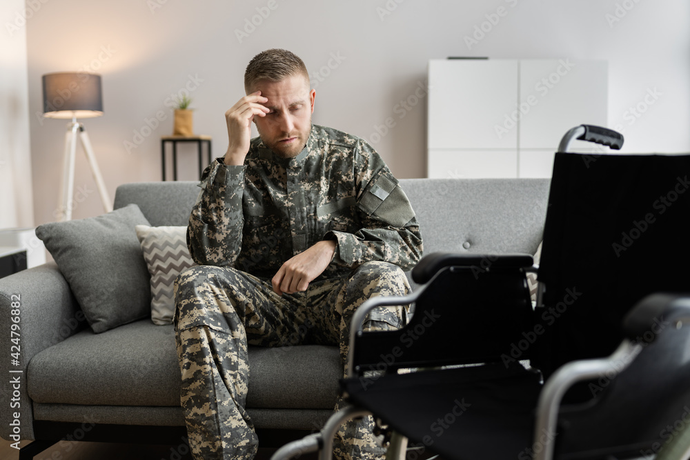 Disabled Military Soldier In Wheelchair With PTSD After Injury Stock ...