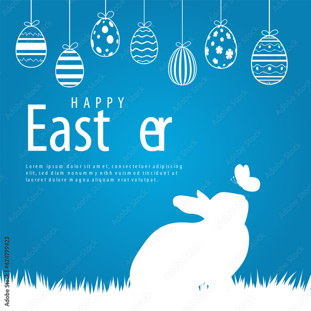 Happy Easter square banner template. Modern banner with rabbit and ...