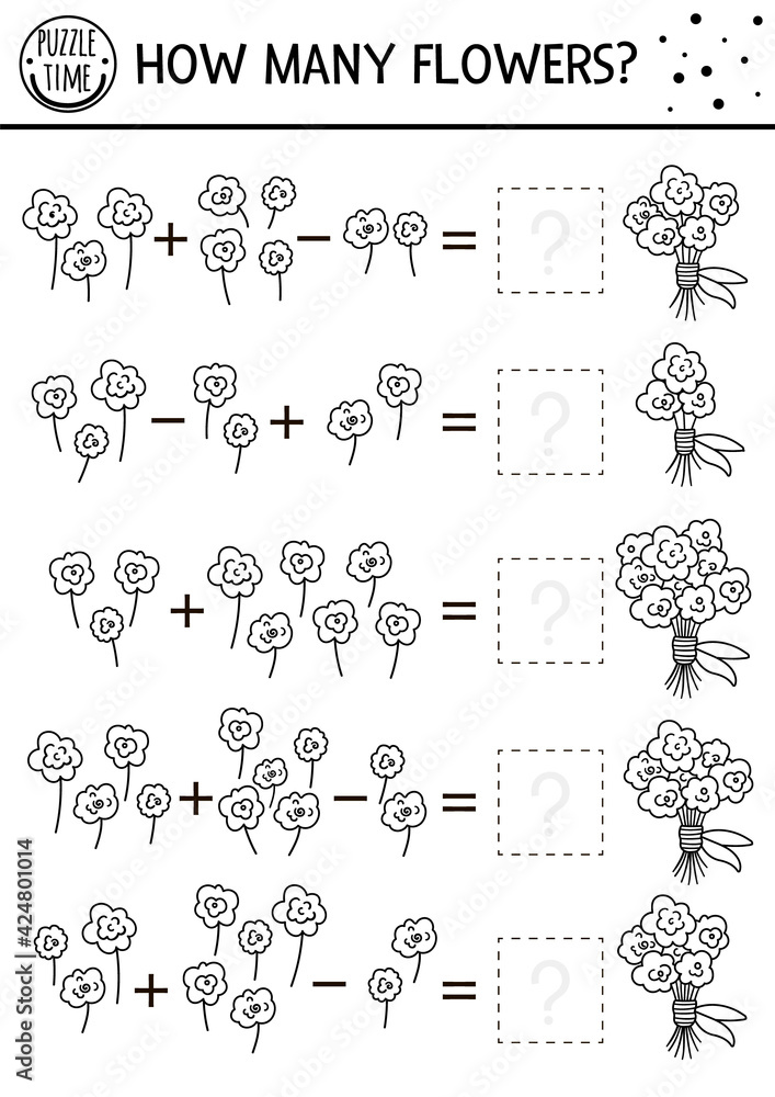 Mothers day black and white matching game with flowers. Holiday math ...
