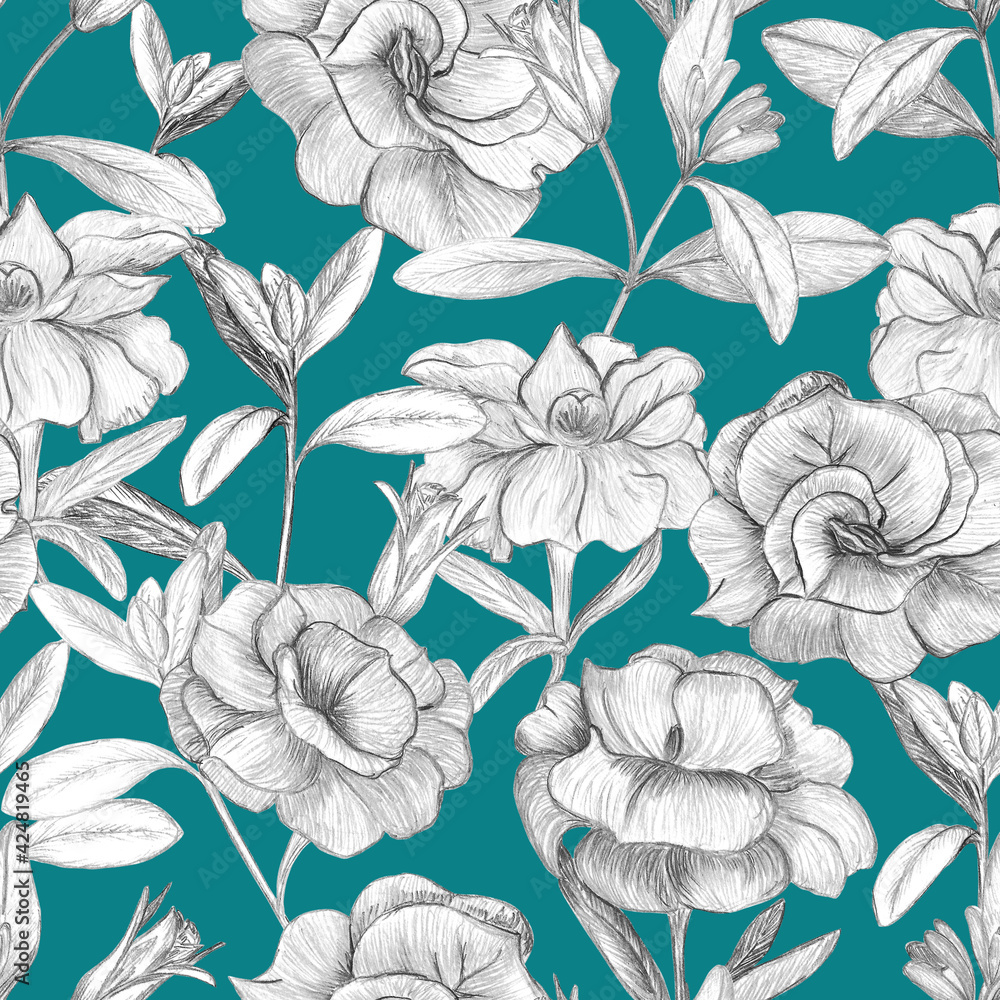Calibrachoa. Spring flowers. Botanical seamless pattern. Isolated ...