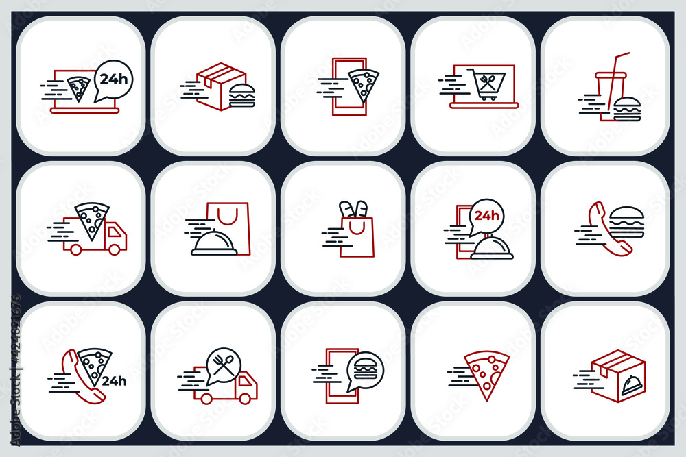 Set of Food Delivery icon. Food Delivery pack symbol template for ...