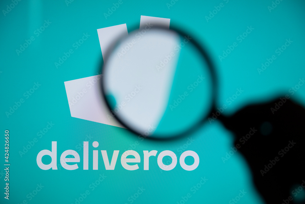 LONDON, UK - April 2021: Deliveroo delivery service logo under ...
