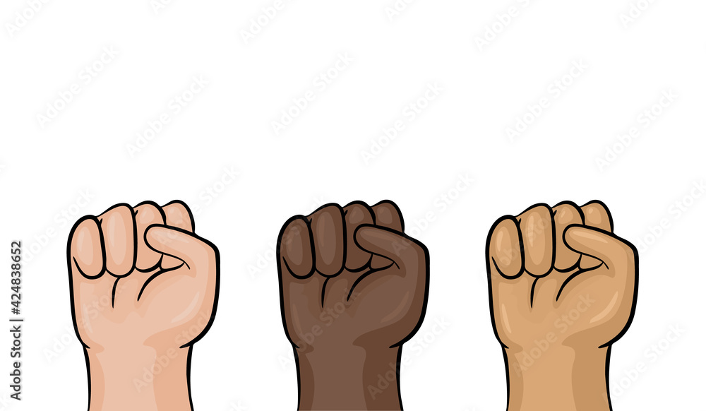 Human fist isolated on white. Colorful cartoon human fist in different ...