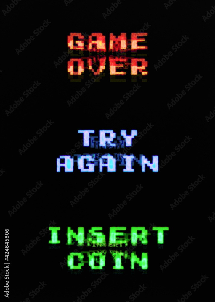 Ending messages for a retro 8-bit videogame: game over, try again ...