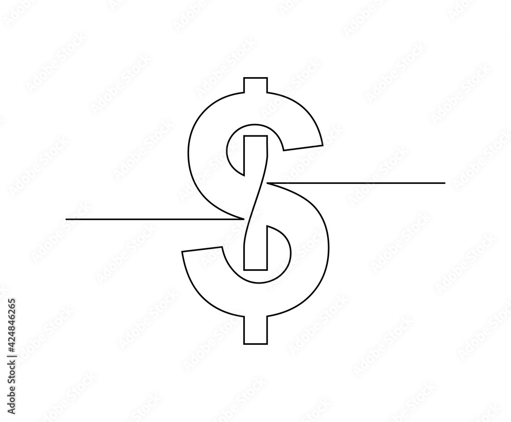 Continuous line drawing of dollar sign, money symbol line design. Stock ...
