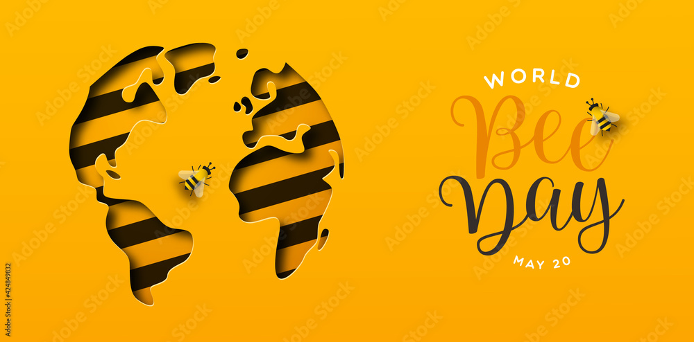World Bee Day paper cut earth planet banner Stock Vector | Adobe Stock