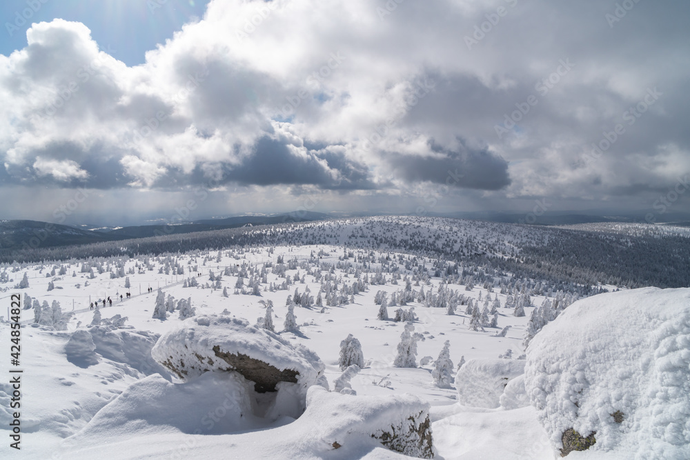 Winter mountain landscape, Poland, Panorama of the Giant Mountains in ...