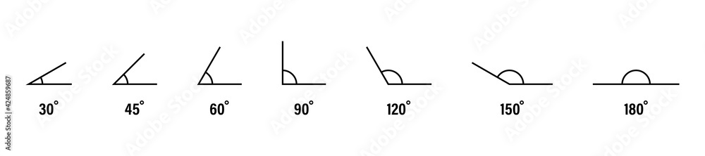 30 45 60 90 120 150 And 180 Degree Icon Set Different Angles