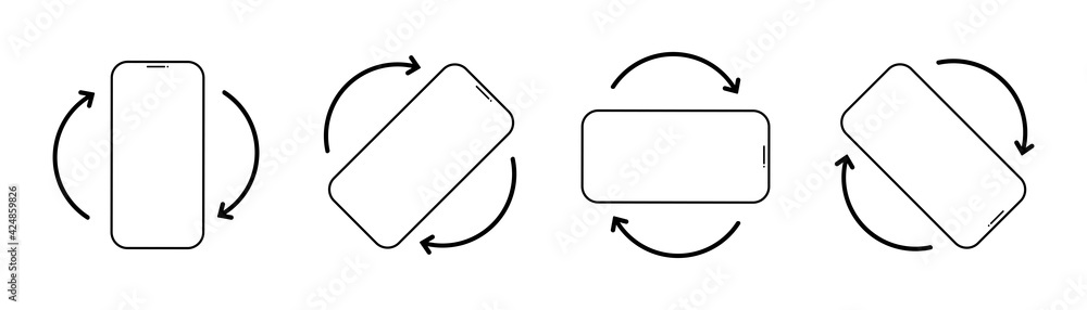 Rotate mobile phone. Mobile phone rotation symbols set. Smartphone ...