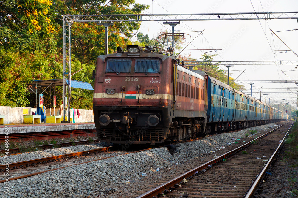 Kochi, Kerala, India -January 21, 2020a train moving with electric ...