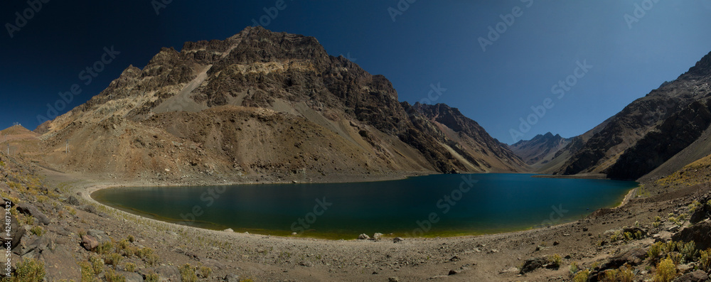 Panorama view of the popular Inca lagoon in the Andes mountains in ...