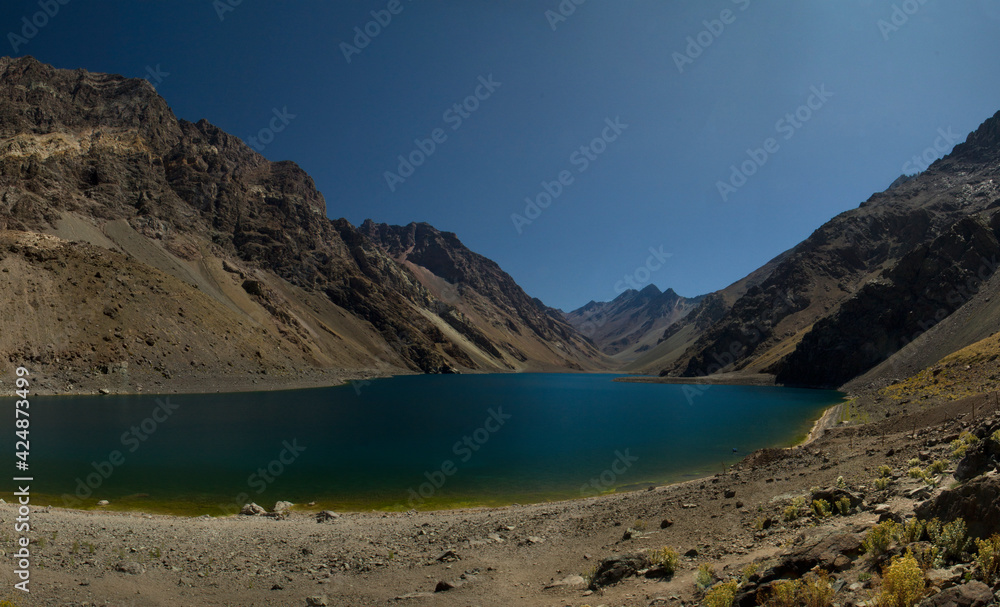 Panorama view of the popular Inca lagoon in the Andes mountains in ...