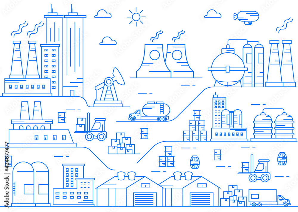 Industry Factory Illustration line art vector Stock Vector | Adobe Stock