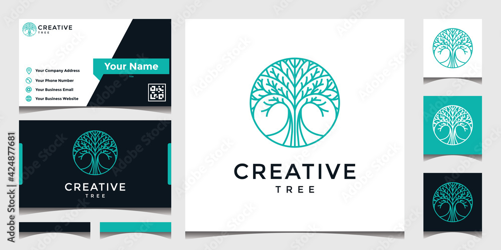 inspiring tree logos designed with elegant lines and circles Stock ...