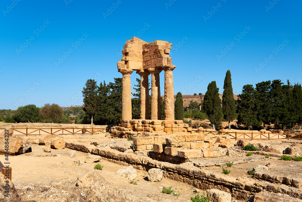 The temple of Castor and Pollux, Dioscuri brothers. It has only four ...