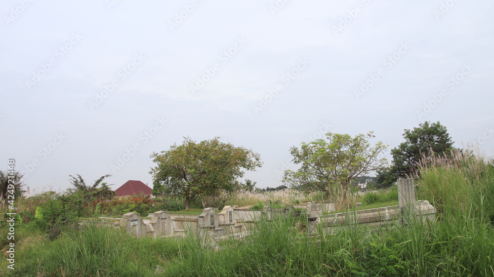 Chinese culture traditional concrete tombs with Chinese memorial name ...